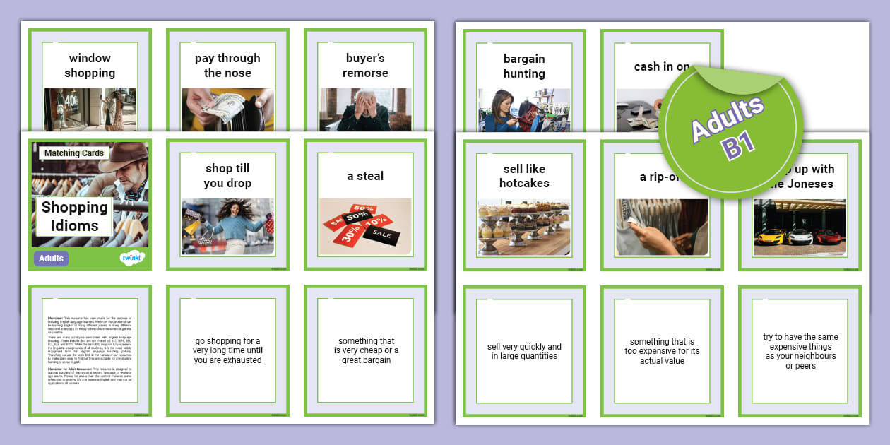ESL Shopping Idioms - Matching Cards [Adults, B1]