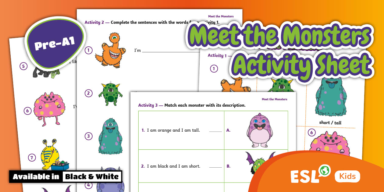 ESL Meet the Monsters Activity Sheet [Kids, Pre-A1]