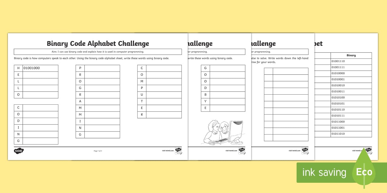 Binary Worksheet - Coding and Binary - Twinkl