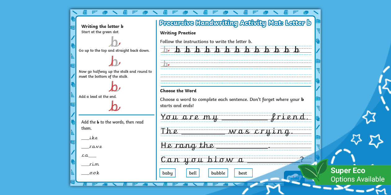 Letter B Precursive Handwriting Worksheet | Letter Formation