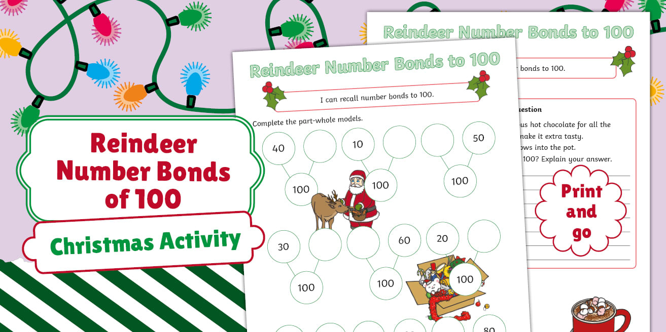 Reindeer Number Bonds of 100 Christmas Activity