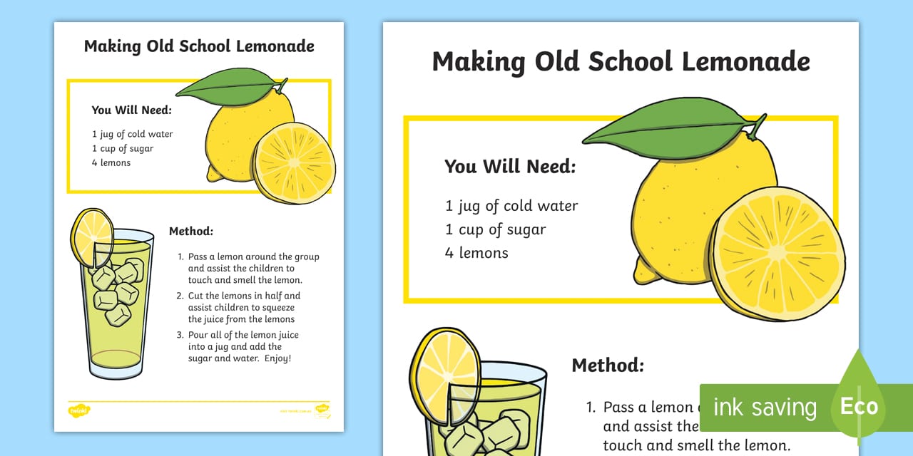 How to Make Lemonade Worksheet - Step By Step - For Kids
