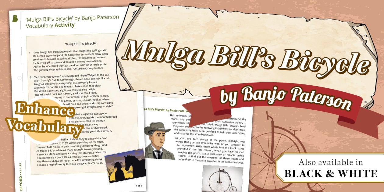 'Mulga Bill's Bicycle' by Banjo Paterson Vocabulary Activity
