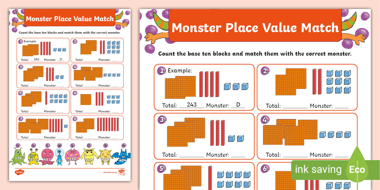 Monster Place Value to 100 Activity Sheet