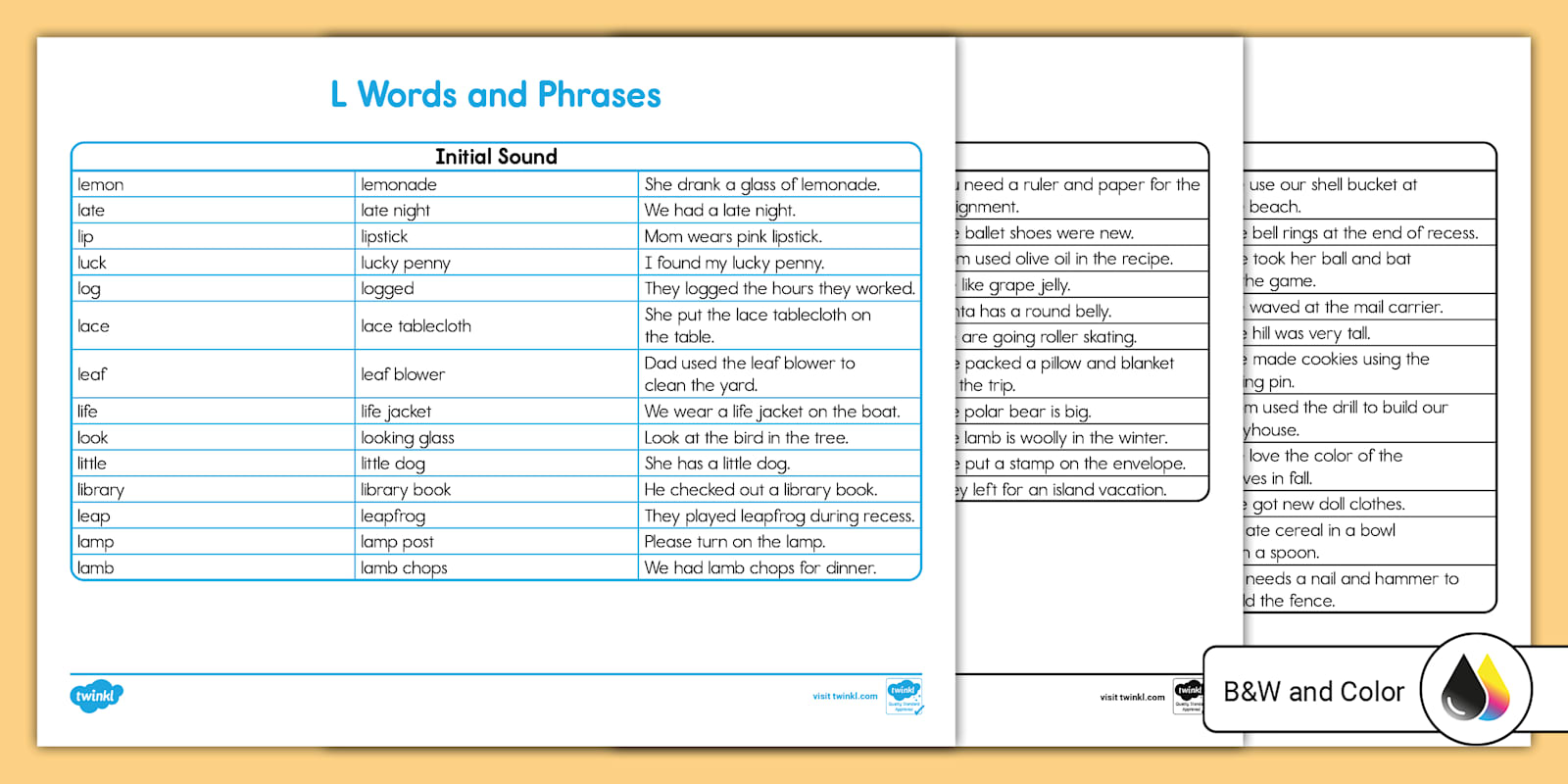 L Sound Words | Kindergarten Resources | Twinkl USA