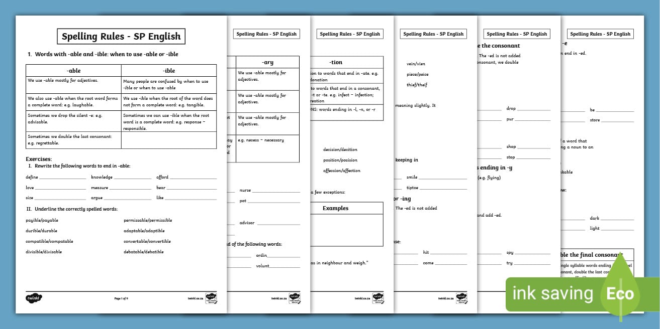 Spelling Rules & Exercises - Senior Phase HL