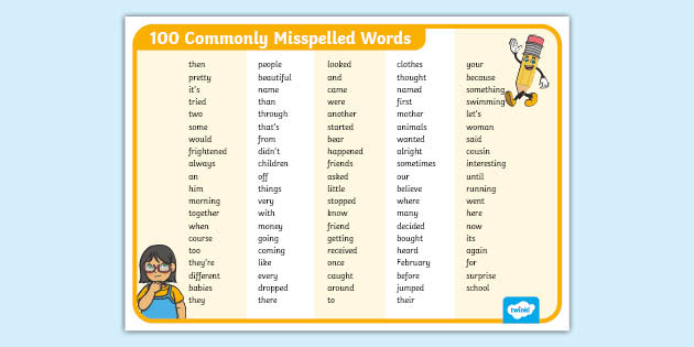 100 Commonly Misspelled Words Mat
