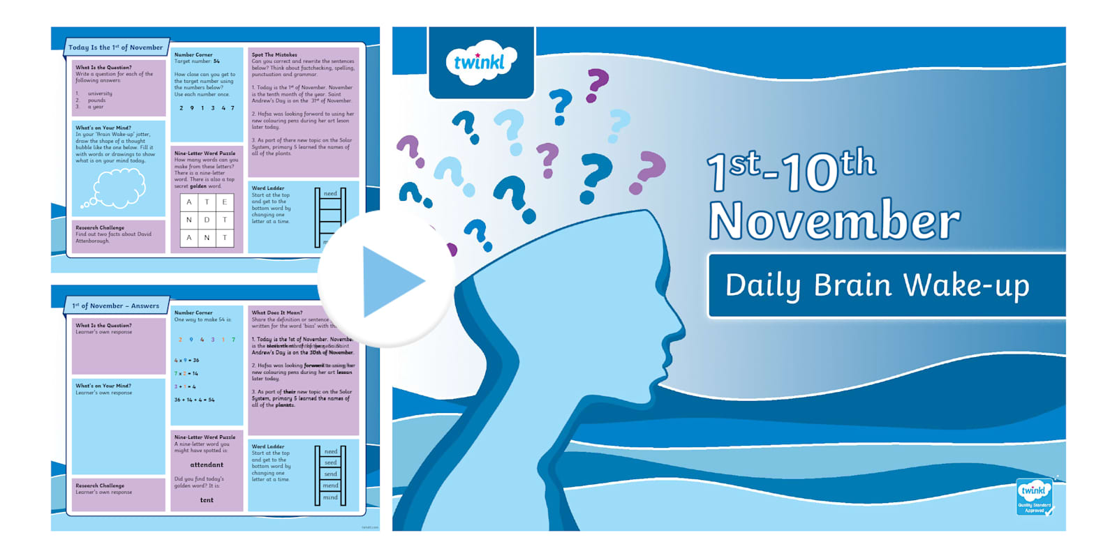 Daily Brain Wake-up 1st to 10th November Activity PowerPoint