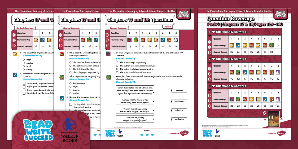 The Miraculous Journey of Edward Tulane Chapter Chatter Comprehension Pack: Chapters 17 & 18 [LKS2]