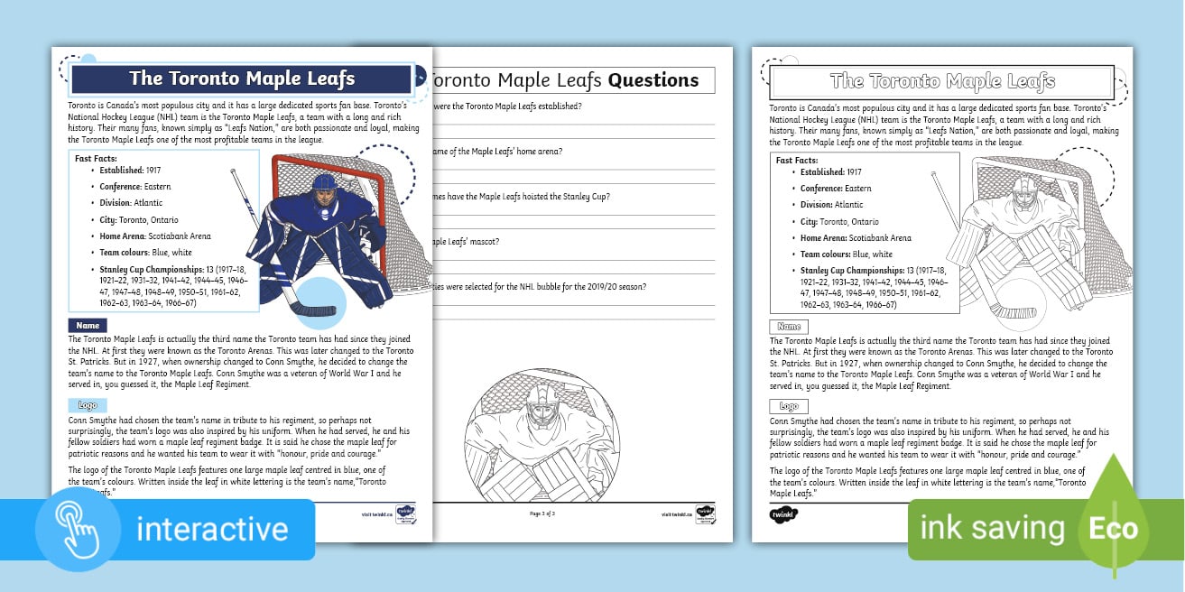 Toronto Maple Leafs Reading Comprehension