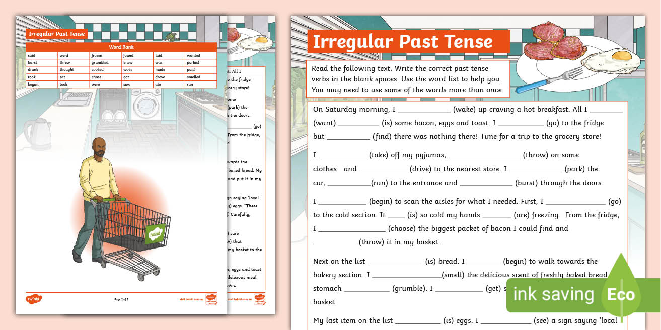 Irregular Past Tense Cloze Worksheet | Twinkl