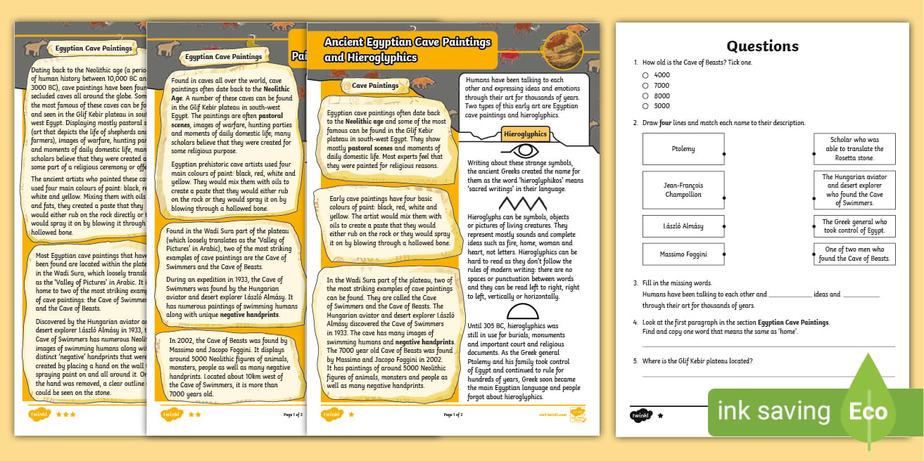 UKS2 Ancient Egyptian Cave Paintings and Hieroglyphics Differentiated ...