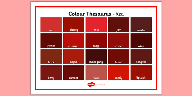 Colour Thesaurus Word Mat Red - colour thesaurus, colour, thesaurus ...