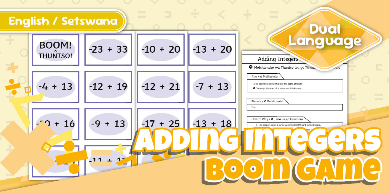 Grade 7 Maths - Term 1 - Adding Integers Boom Game - Activity Sheet ...