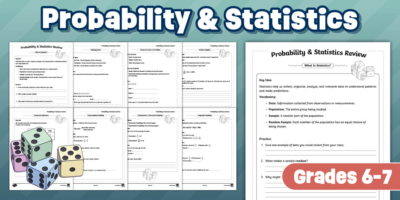 Probability and Statistics Review Booklet for 6th-7th Grade