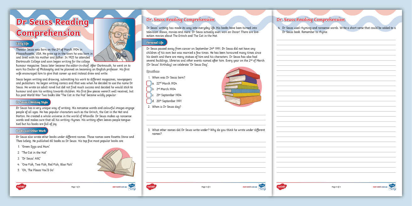 Dr Seuss Reading Comprehension
