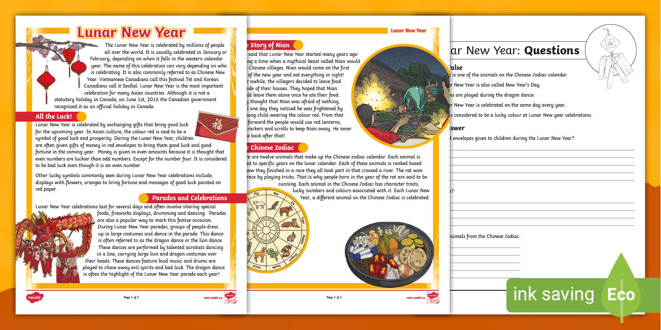 Lunar New Year Reading Comprehension - Twinkl Celebrations