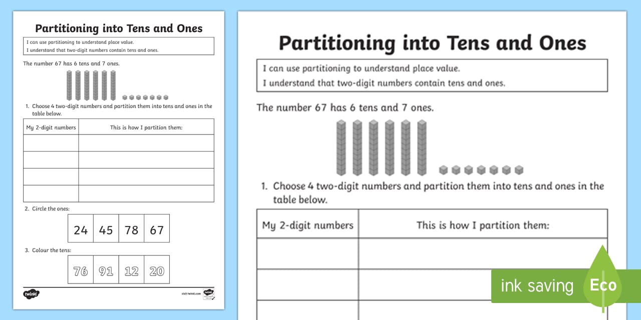 Using Partitioning to Understand Place Value Worksheet