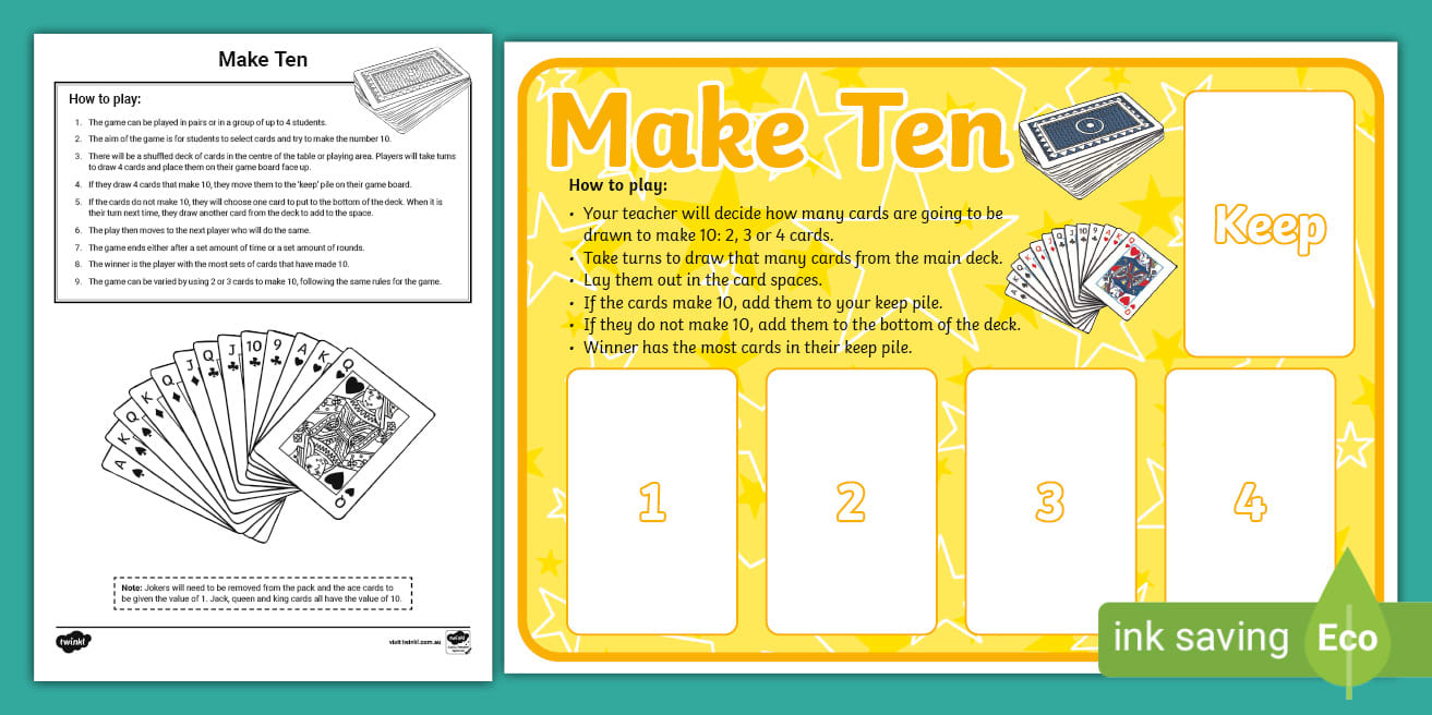 Make Ten Addition Card Game