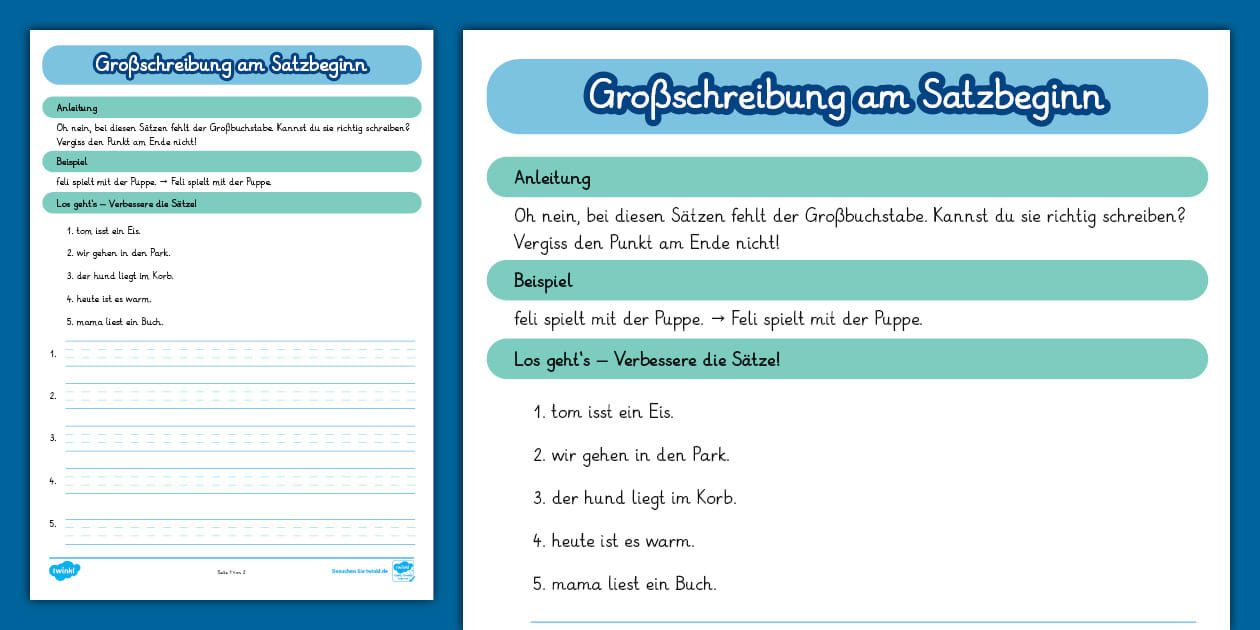 Arbeitsblatt - Großschreibung am Satzbeginn
