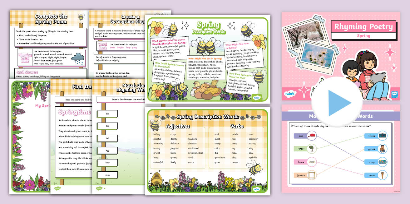 KS1 Poetry on Seasons: Spring Rhyming Poetry Activity Pack