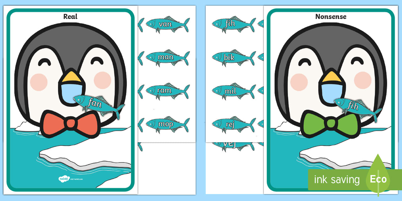 Feed the Penguin CVC Real and Nonsense Word Activity