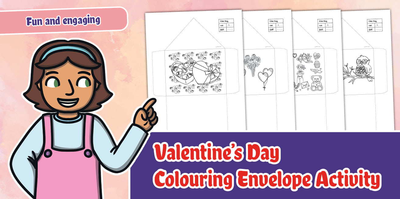 Valentine's Day Colouring Envelope Activity