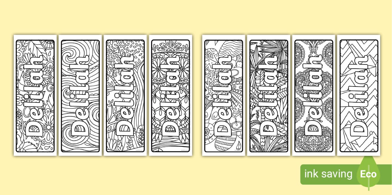Delilah Mindfulness Name Colouring Bookmarks