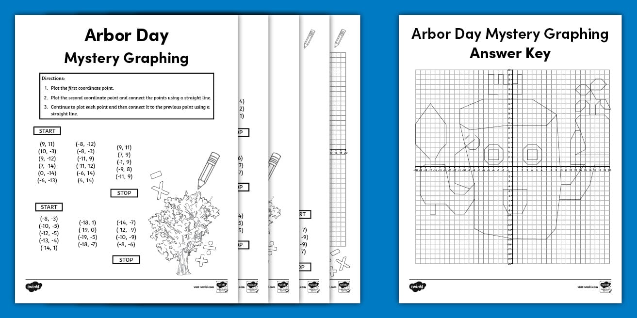 Arbor Day Mystery Graphing Tree Planting Bucket Worksheet for 7th-8th Grade