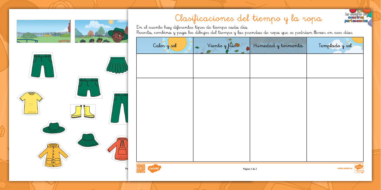 Ficha de actividad: Clasificaciones del tiempo y la ropa- La maleta de ...