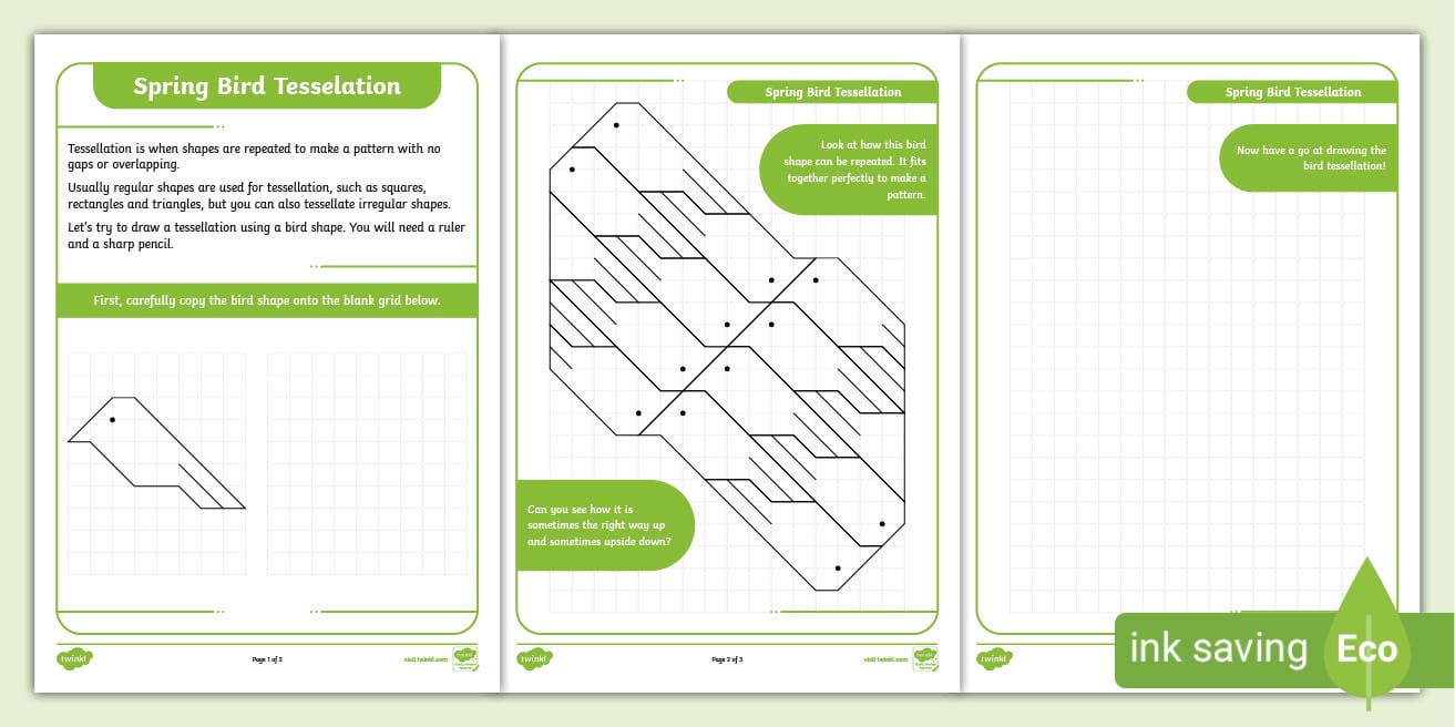 Spring Bird Tessellation Activity - First Level - Twinkl