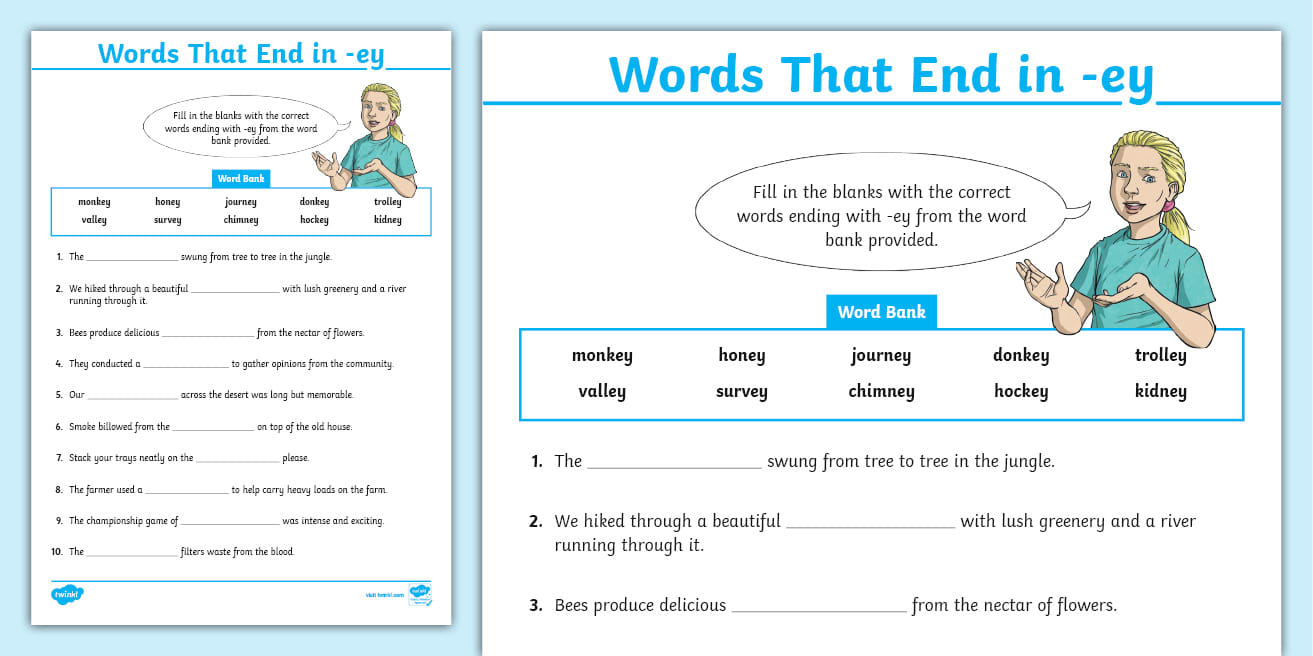 Words That End in -ey Worksheet