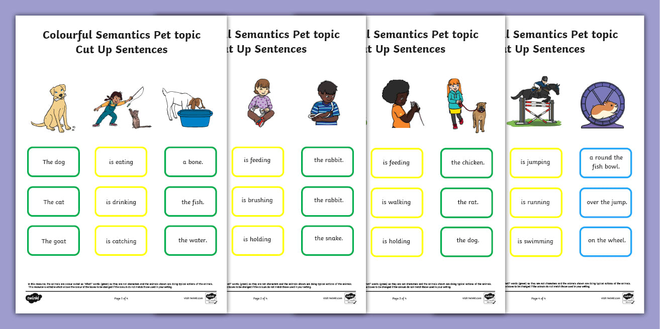 Colourful Semantics Pet topic Cut Up Sentences.