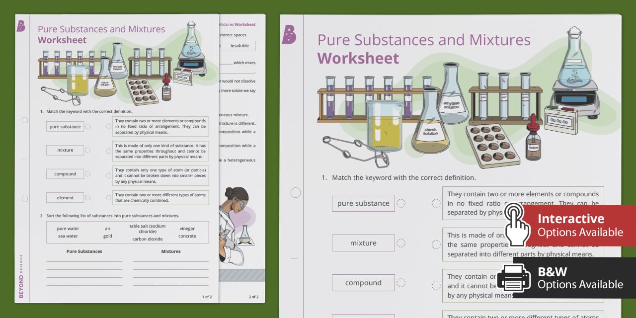 Pure Substances and Mixtures Worksheet