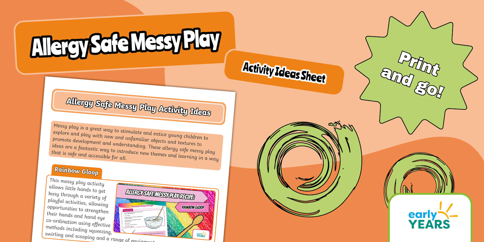 Allergy Safe Messy Play Activity Ideas Sheet