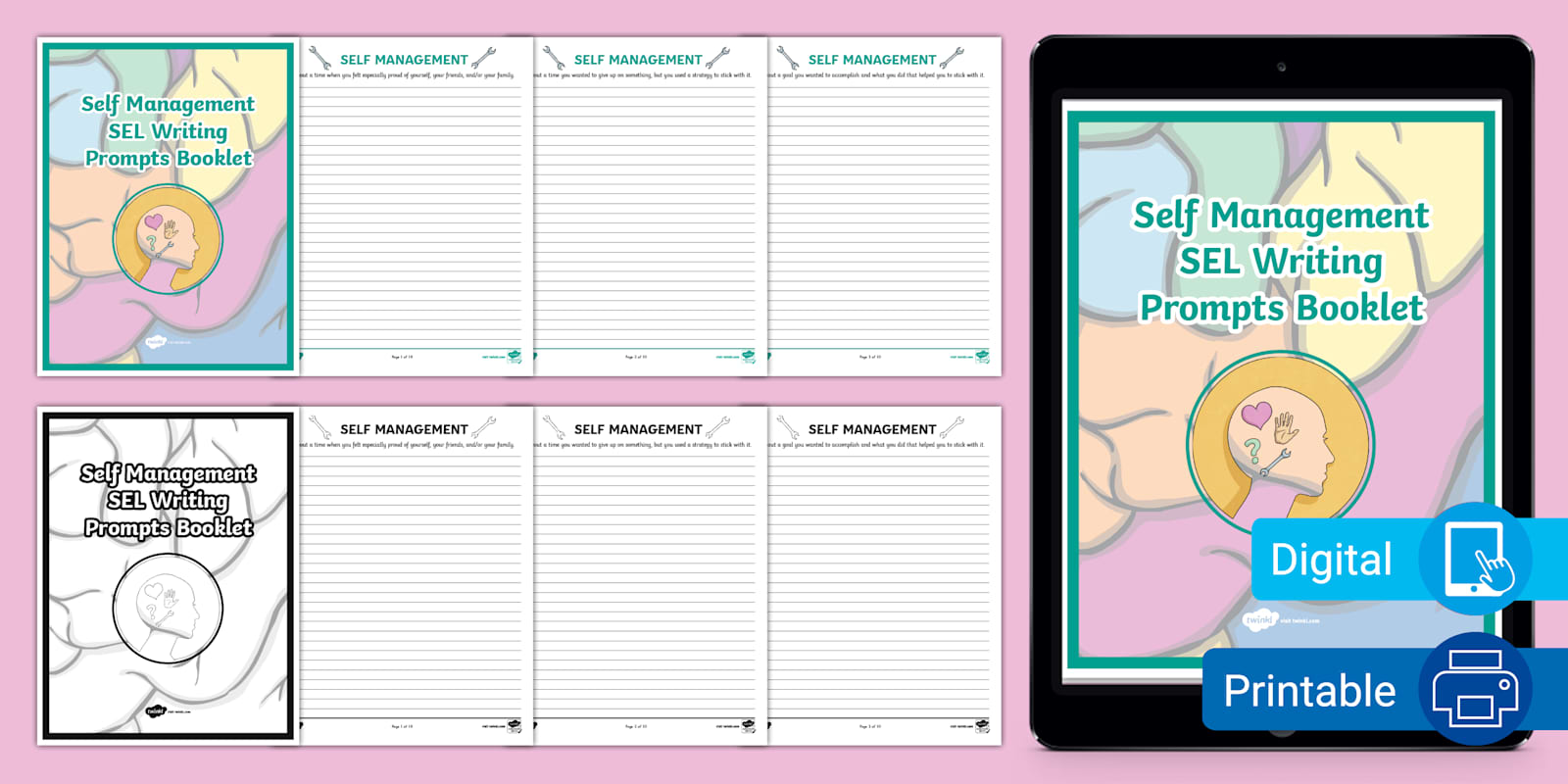 Self Management SEL Writing Prompts Booklet for 6th-8th Grade
