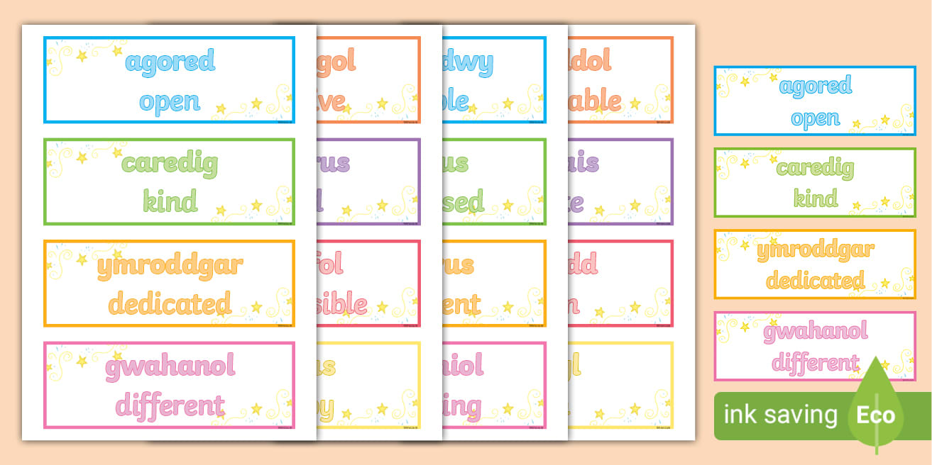 Inspirational Welsh Adjective Word Cards