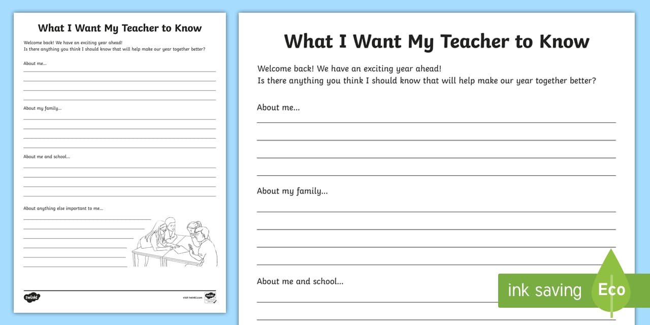 What I Want My Teacher to Know Worksheet / Worksheet - transition, new ...