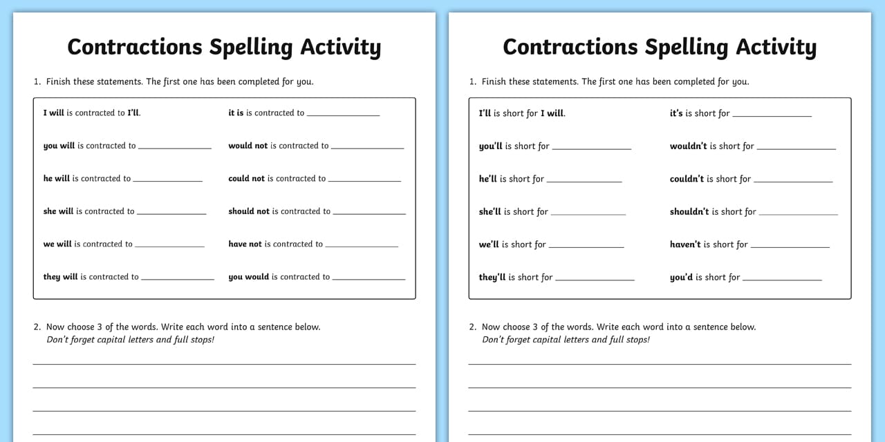 Contractions Activity | Spelling Resources | Twinkl
