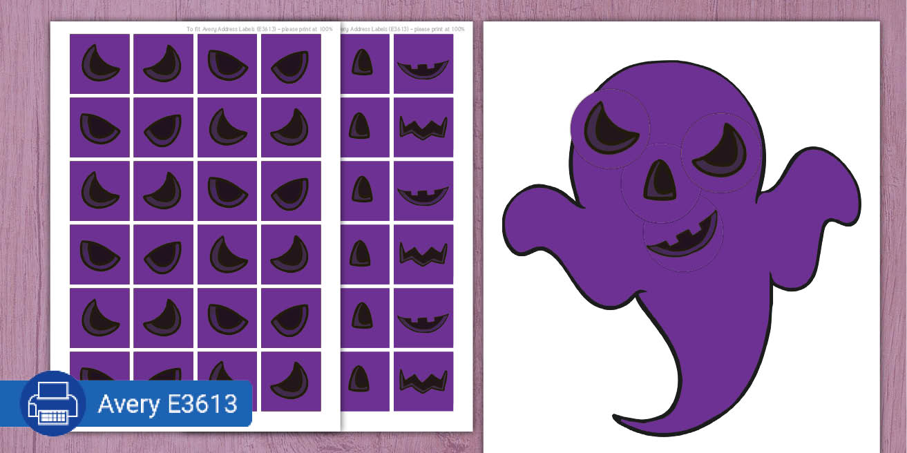 Make a Halloween Ghost Face - Purple Colour - Sticker Activity