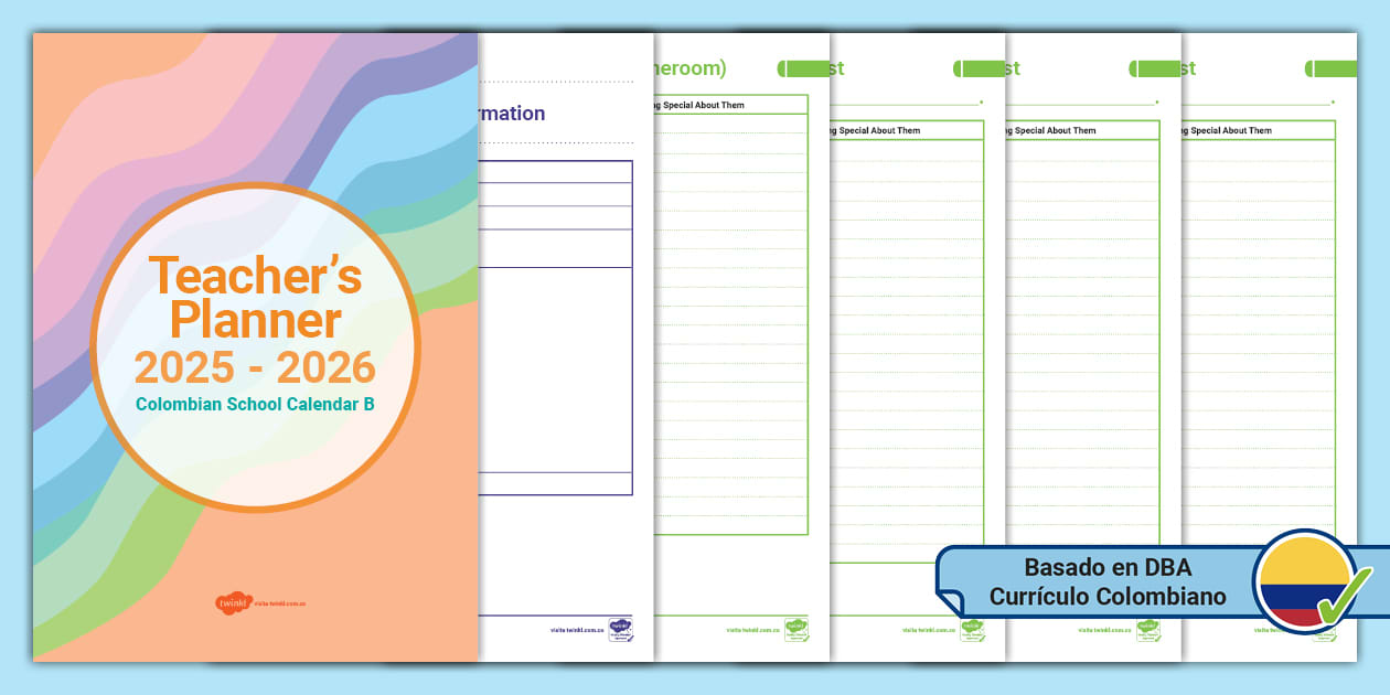 Teacher's Planner (2025 - 2026) Colombian School Calendar B - Agenda ...