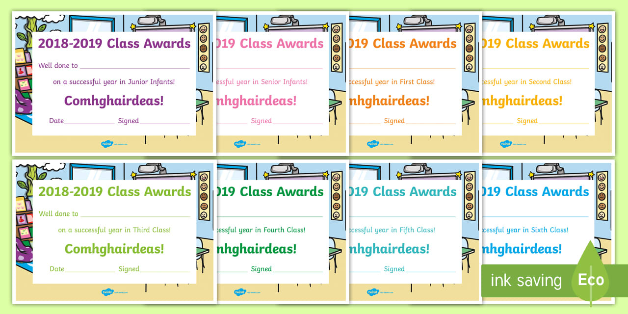 Junior Infants - Sixth Class End-of-Year Certificates