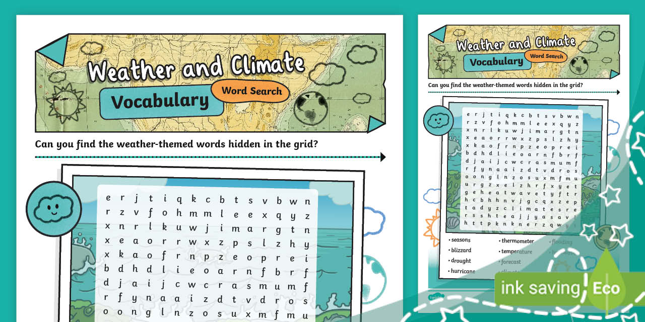 Weather and Climate Vocabulary Word Search (Ages 5 - 7)