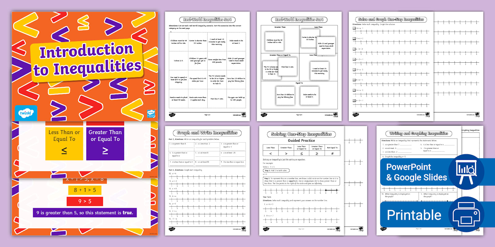 Sixth Grade Inequalities Lesson Pack