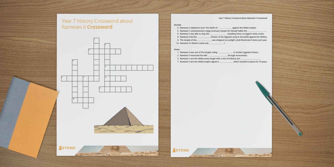 Year 7 History Crossword about Rameses II