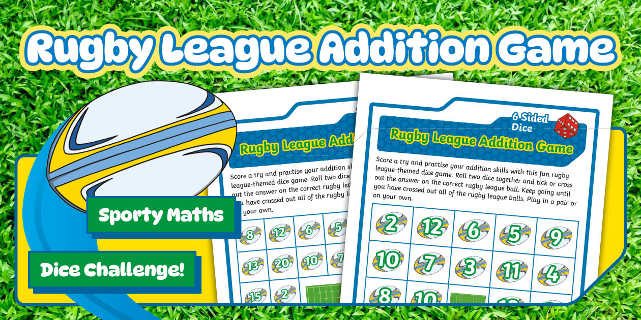 Rugby League Addition Dice Game for Year 1