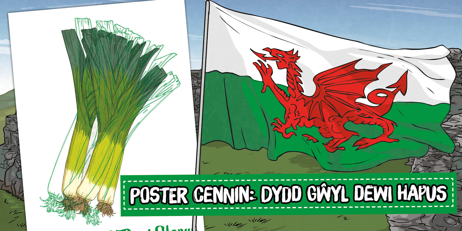 Poster Cennin: Dydd Gŵyl Dewi Hapus