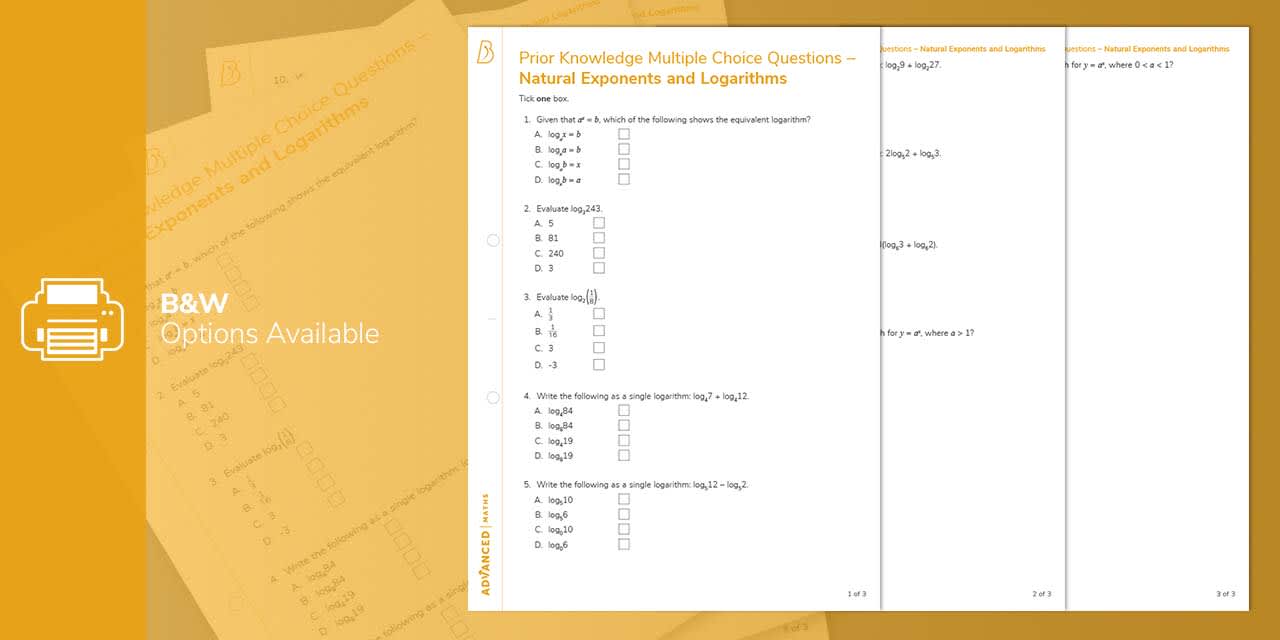 Natural Exponents and Logarithms - Prior Knowledge Multiple-Choice Questions