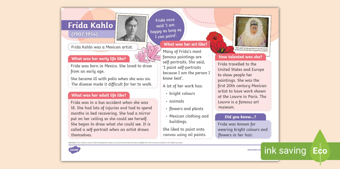 KS1 Frida Kahlo Artist Fact File