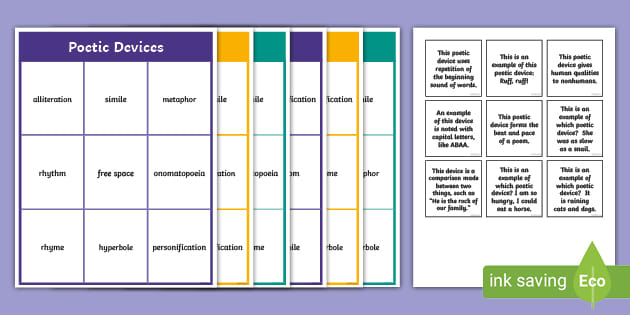 Figurative Language: Poetic Devices Bingo